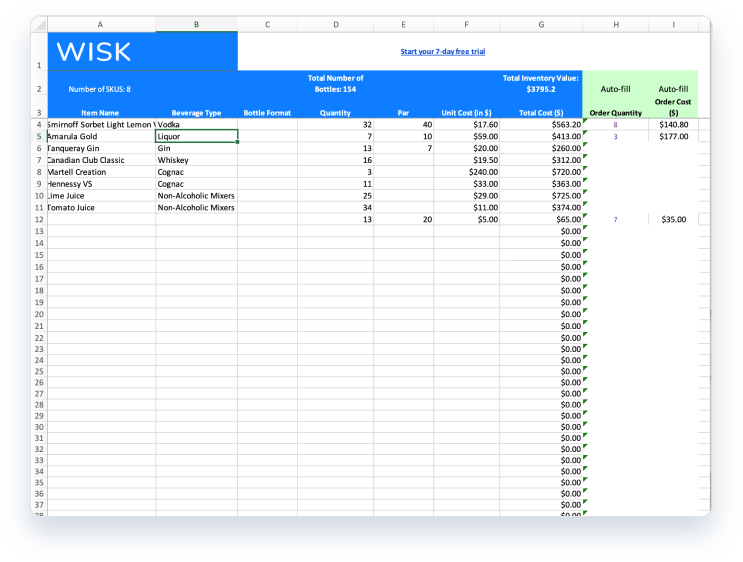 Improve your ordering process with WISK's free liquor ordering spreadsheet | WISK